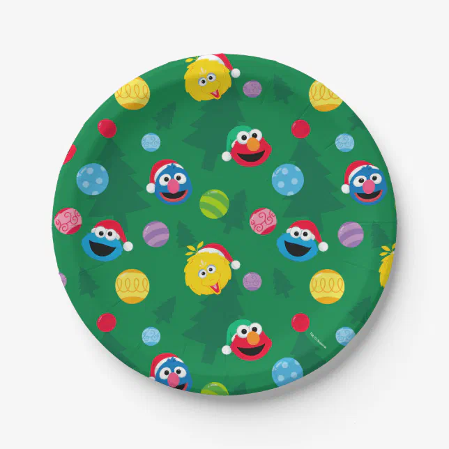 Sesame Street Christmas Tree Pattern Paper Plates | Zazzle