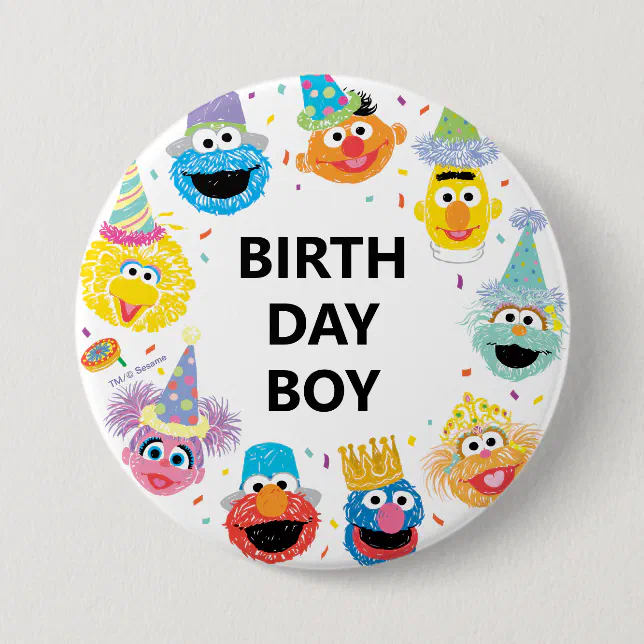 Sesame Street Confetti Birthday Boy Button | Zazzle