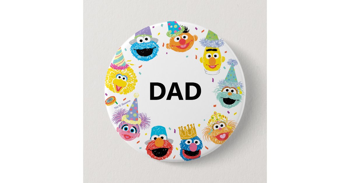 Sesame Street Confetti Birthday Child's Dad Button | Zazzle