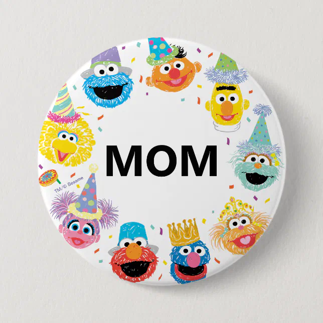 Sesame Street Confetti Birthday Child's Mom Button | Zazzle