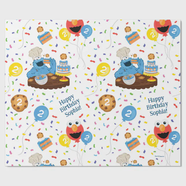 Sesame Street Cookie Monster Birthday Cake Pattern Wrapping Paper | Zazzle