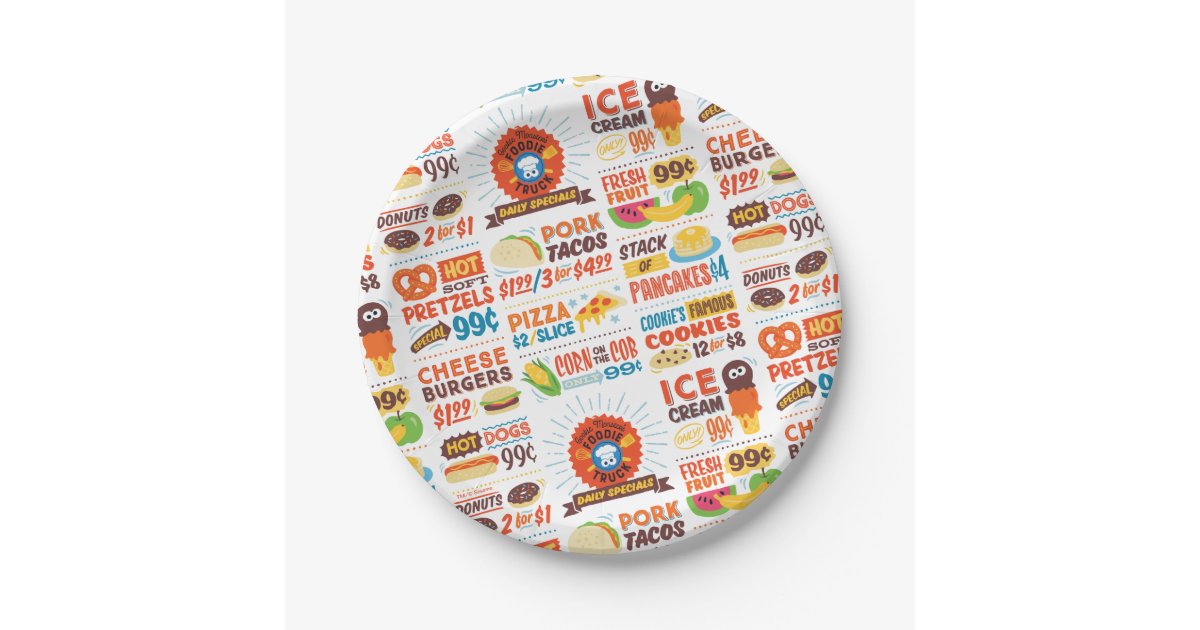 Sesame Street Cookie Monster Foodie Truck Paper Plates | Zazzle