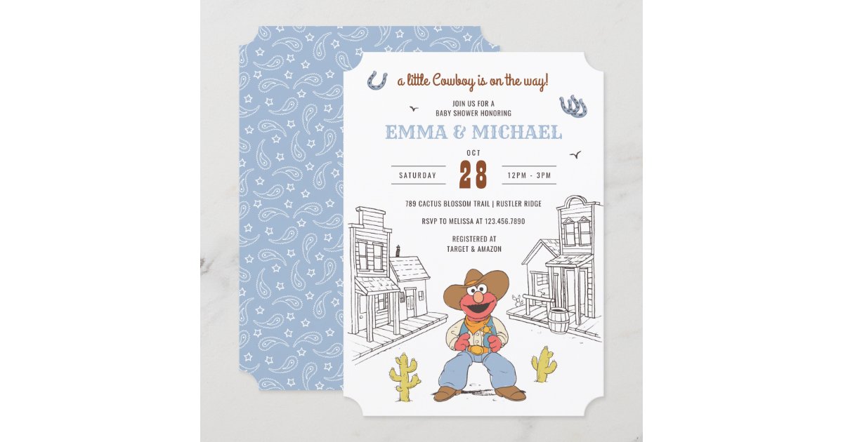 Sesame Street Cowboy Elmo Baby Shower Invitation | Zazzle