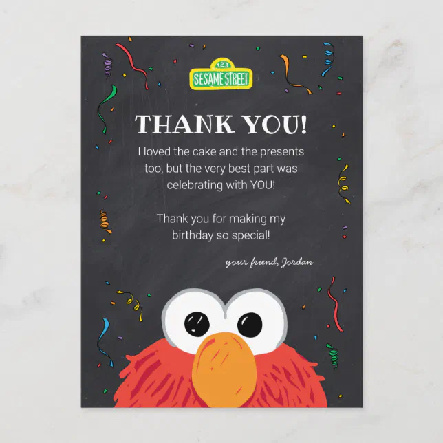Sesame Street | Elmo Birthday Chalkboard Thank You Postcard | Zazzle