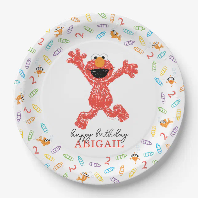 Sesame Street Elmo | Birthday Crayon Paper Plates | Zazzle