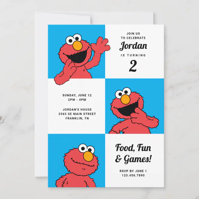 Sesame Street - Elmo | Colorblock Birthday Invitation | Zazzle