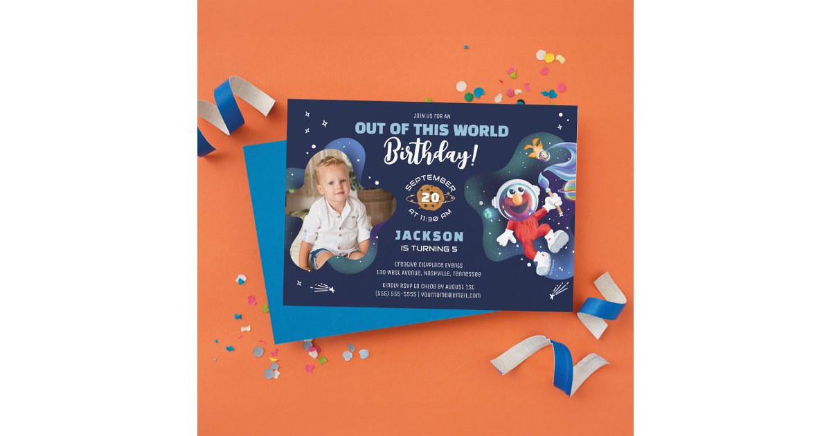 Sesame Street Elmo Outer Space Birthday Photo Invitation Zazzle