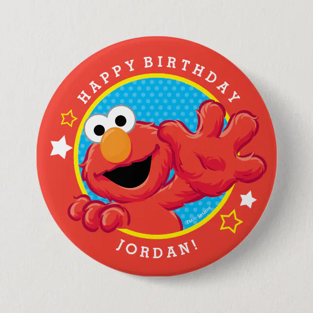 Sesame Street | Elmo - Polka Dot & Stars Birthday Button | Zazzle