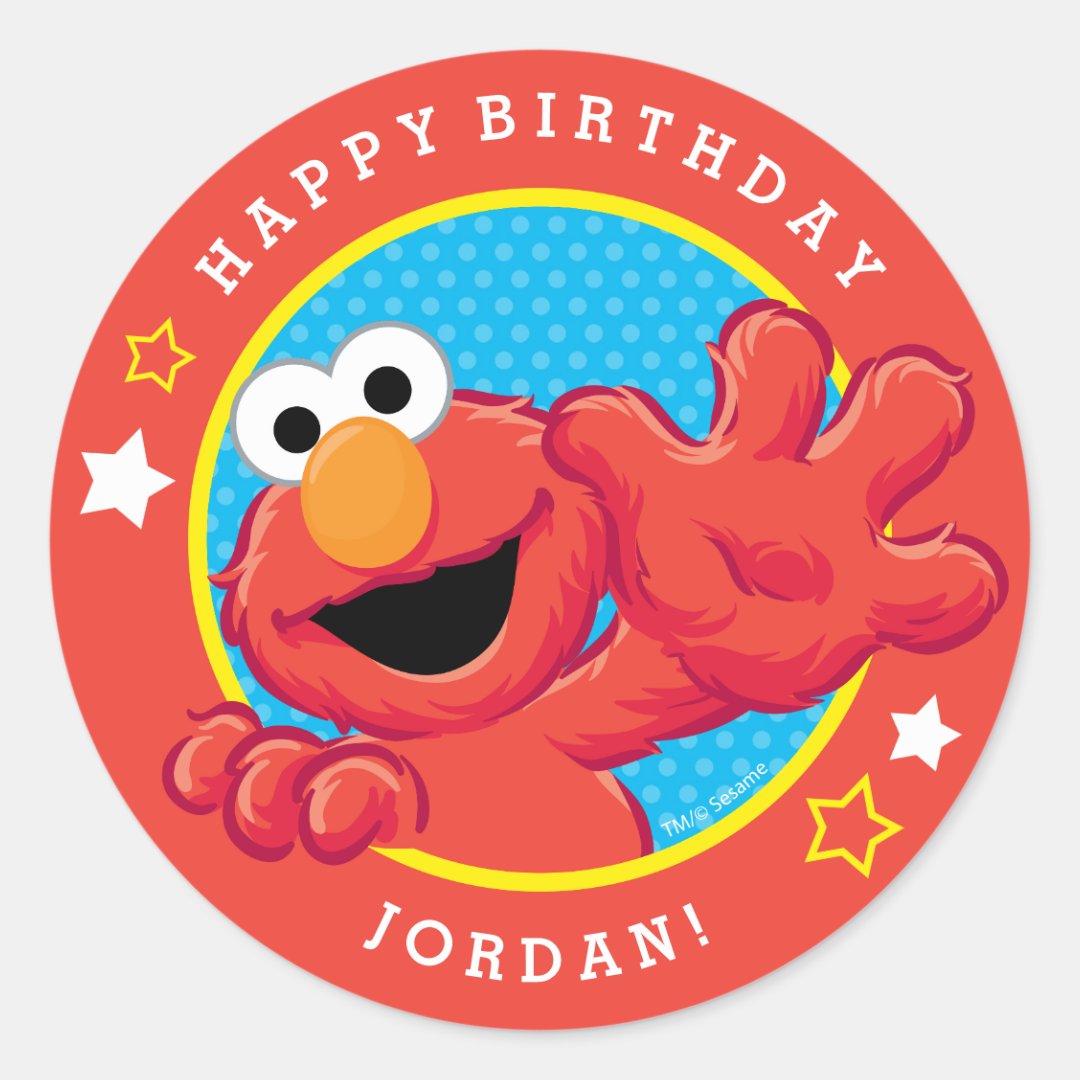 Sesame Street | Elmo - Polka Dot & Stars Birthday Classic Round Sticker ...