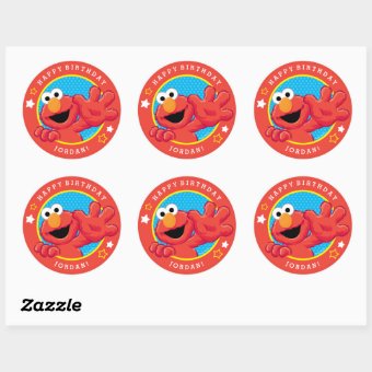Sesame Street | Elmo - Polka Dot & Stars Birthday Classic Round Sticker ...
