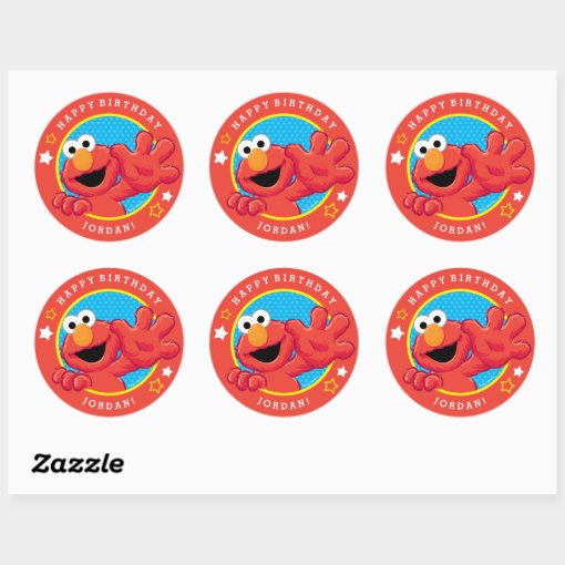 Sesame Street | Elmo - Polka Dot & Stars Birthday Classic Round Sticker ...