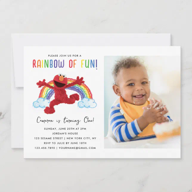 Sesame Street - Elmo Rainbow of Fun Birthday Photo Invitation | Zazzle