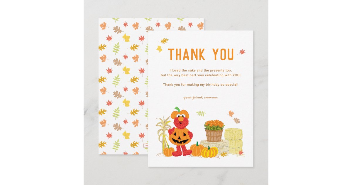 Sesame Street | Fall Elmo Pumpkin Birthday Thank You Card | Zazzle