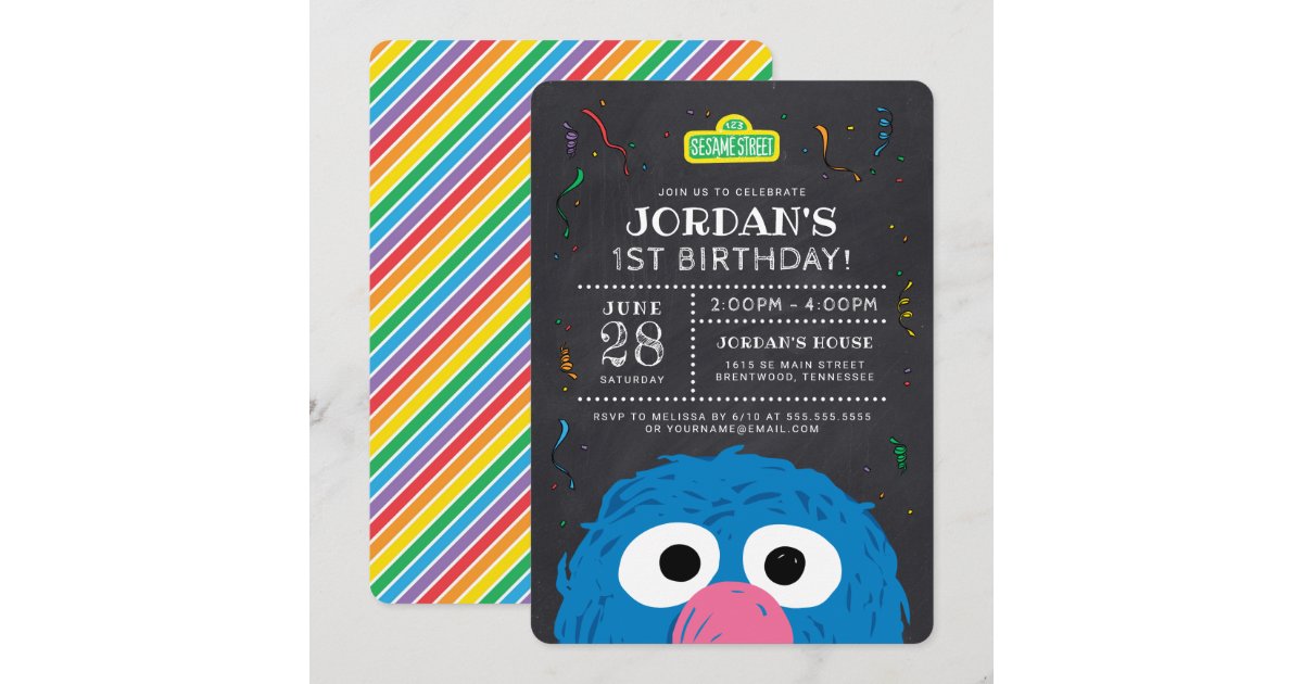 Sesame Street | Grover Chalkboard Birthday Invitation | Zazzle