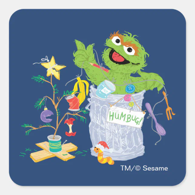 Sesame Street | Oscar - Christmas Tree Square Sticker | Zazzle