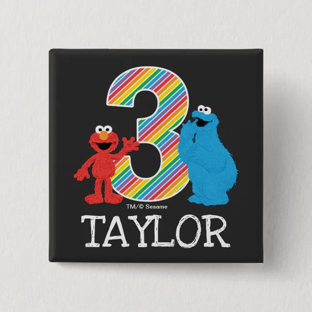 Sesame Street Pals Chalkboard Rainbow 3rd Birthday Button | Zazzle