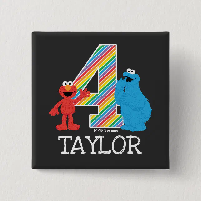 Sesame Street Pals Chalkboard Rainbow 4th Birthday Button | Zazzle