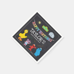 Sesame Street Pals Chalkboard Rainbow Birthday Paper Napkins | Zazzle