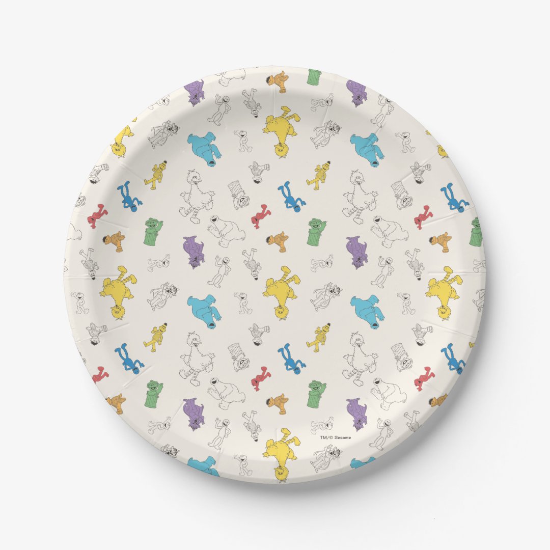Sesame Street Pals | Colorful Vintage Pattern Paper Plates | Zazzle