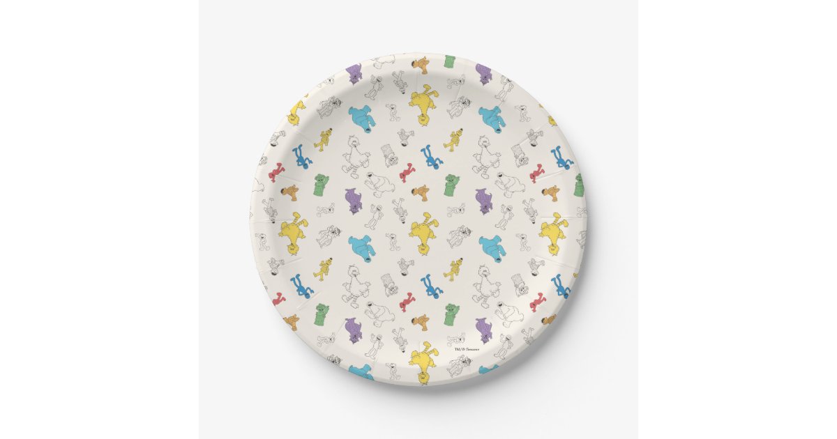 Sesame Street Pals | Colorful Vintage Pattern Paper Plates | Zazzle