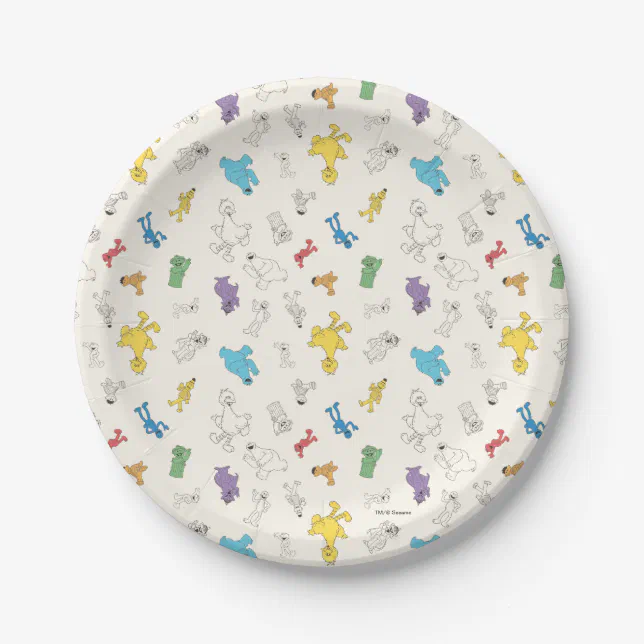 Sesame Street Pals | Colorful Vintage Pattern Paper Plates | Zazzle