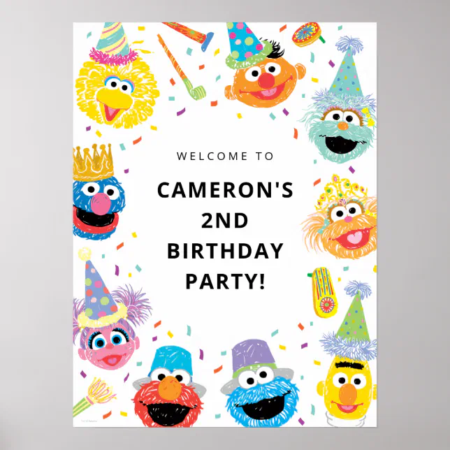 Sesame Street Pals Confetti Birthday Welcome Poster | Zazzle