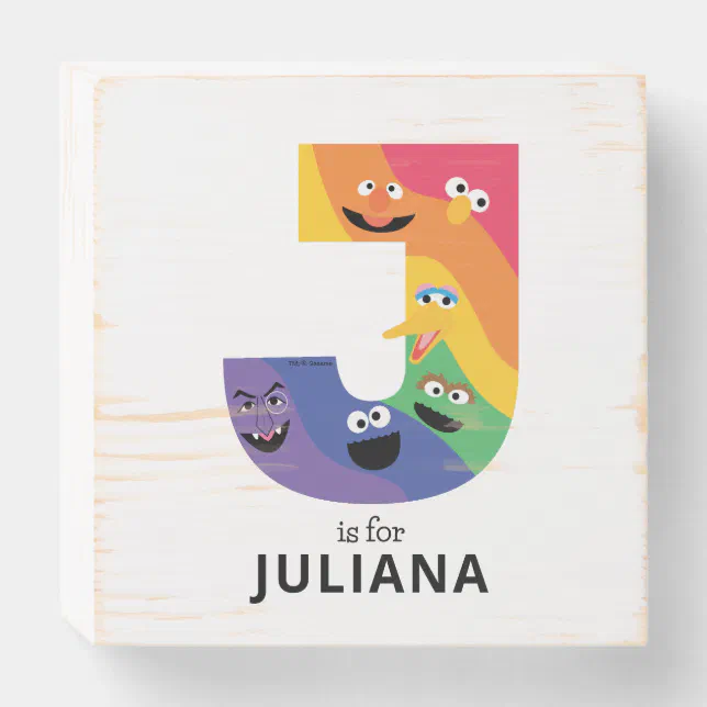 Sesame Street Pals Rainbow Alphabet J Wooden Box Sign | Zazzle
