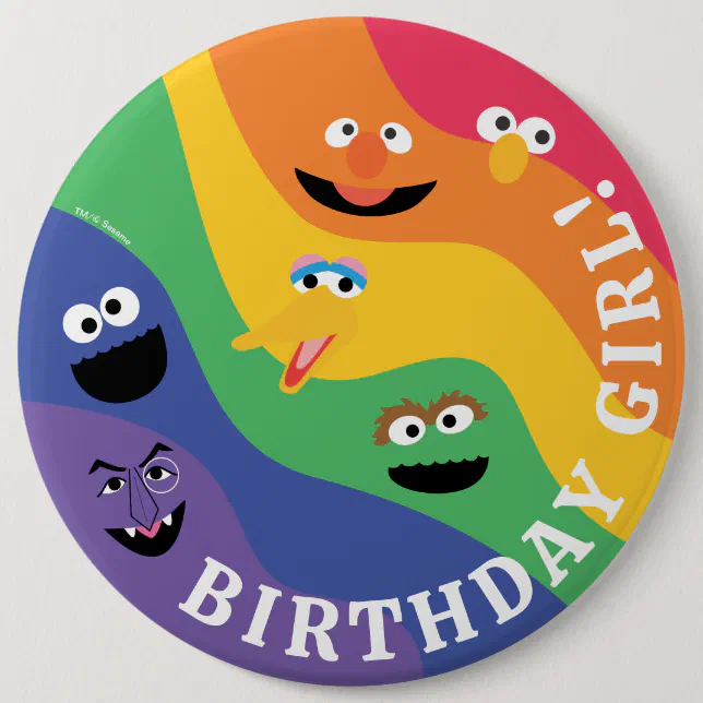 Sesame Street Pals Rainbow Birthday Girl Button | Zazzle