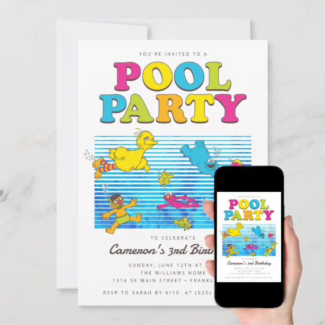 Sesame Street | Pool Party Summer Swim Birthday Invitation | Zazzle
