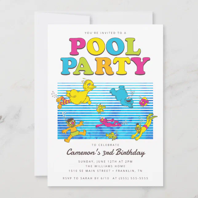 Sesame Street | Pool Party Summer Swim Birthday Invitation | Zazzle