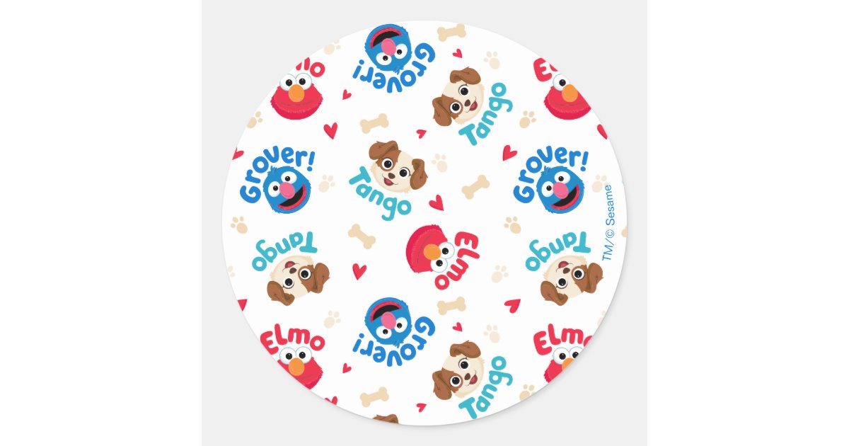 Sesame Street | Tango, Elmo, & Grover Pattern Classic Round Sticker ...