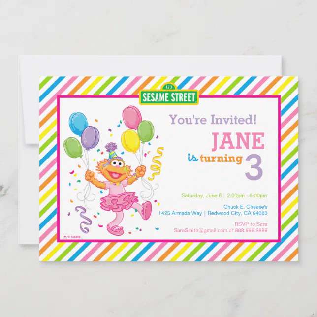Sesame Street Zoe Striped Birthday Invitation | Zazzle