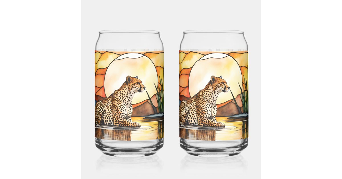 Set 0f 2 Stained-Glass style Cheetah Can Glass | Zazzle
