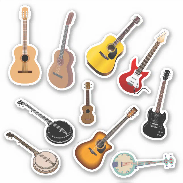 Set of 10 Guitar Stickers | Instrument Stickers | Zazzle