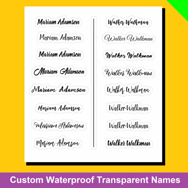 (Set of 16) Transparent Simple Name Stickers | Zazzle