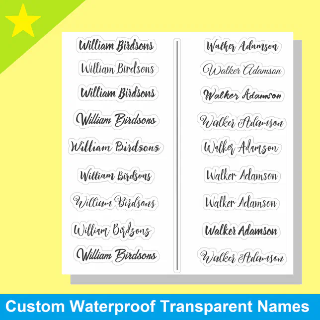 (Set of 18) Transparent Simple Name Stickers | Zazzle