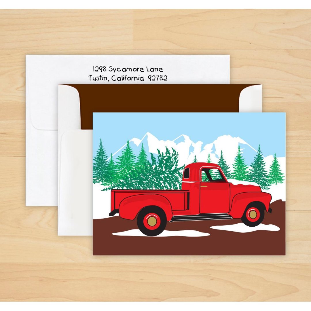 Set of 24 Red Truck and Tree Christmas Cards | Zazzle