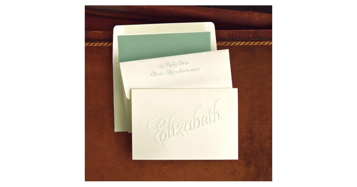 Set of 25 Classic Green Embossed Note Cards | Zazzle