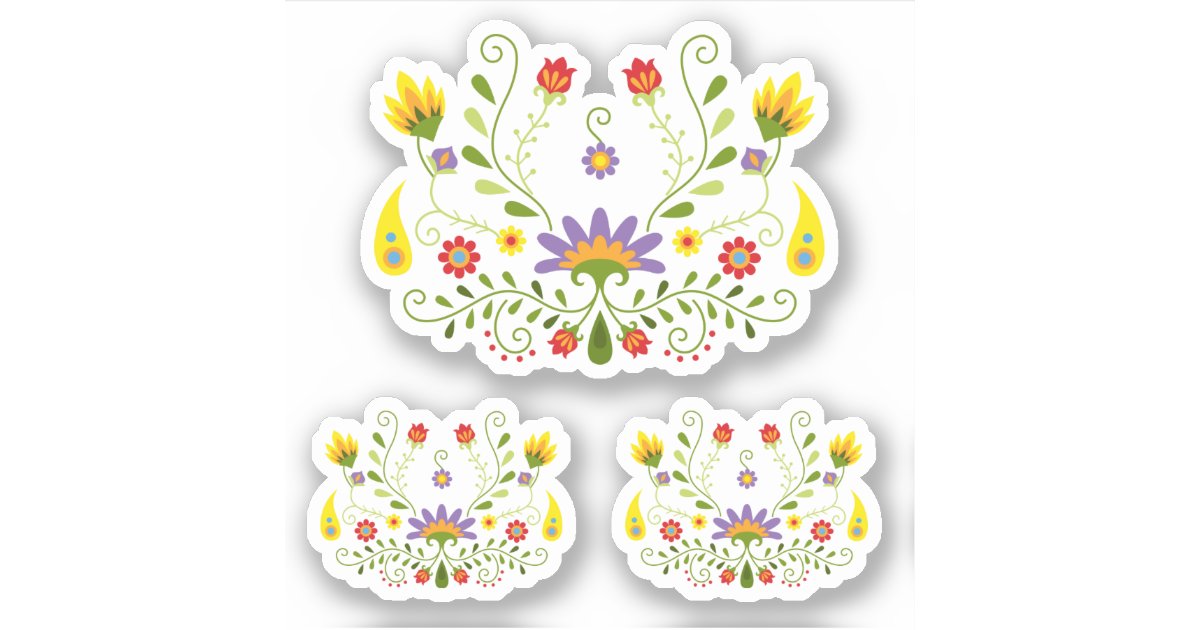Set of 3 Purple Traditional Mexican Floral Sticker | Zazzle