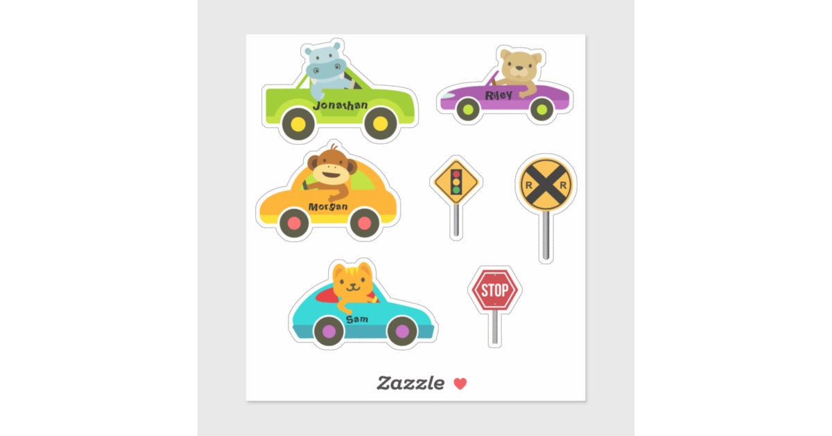 Set Of 4 Cute Animals Driving Stickers | Zazzle