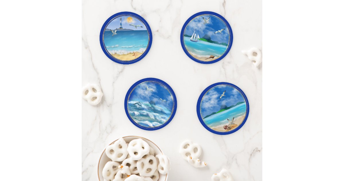 Set of 4 Different Nautical Ocean Scenes Coaster Set | Zazzle