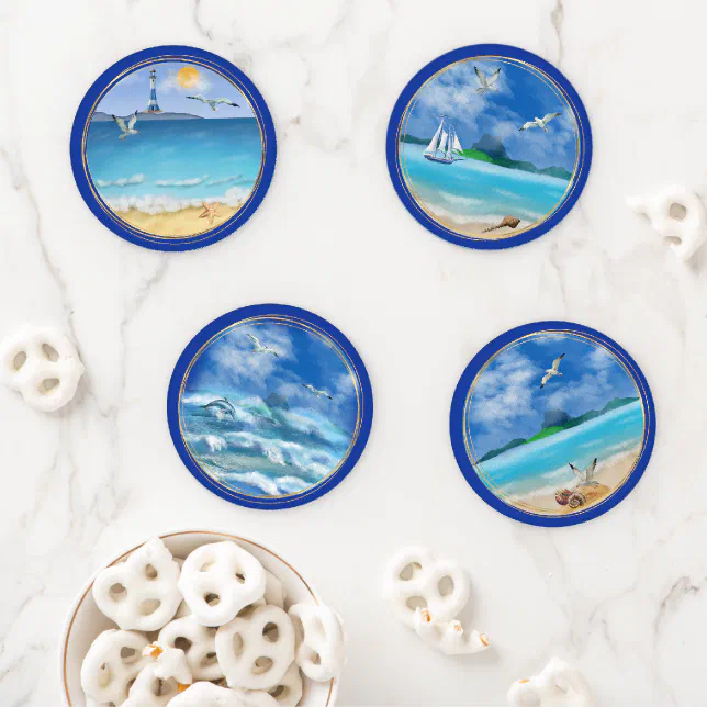 Set of 4 Different Nautical Ocean Scenes Coaster Set | Zazzle