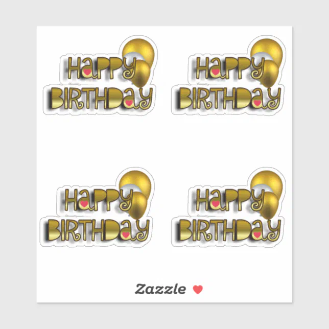 Set of 4 Shiny Happy Birthday Script Typography Sticker | Zazzle