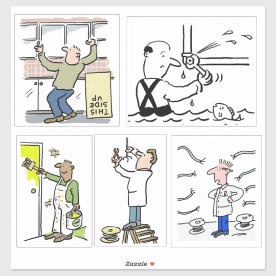 Set of 5 different tradesmen cartoons. sticker | Zazzle.com