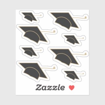 Set of 8 Black Graduation Caps Custom-Cut Sticker | Zazzle