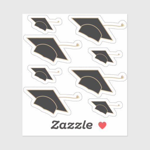Set of 8 Black Graduation Caps Custom-Cut Sticker | Zazzle