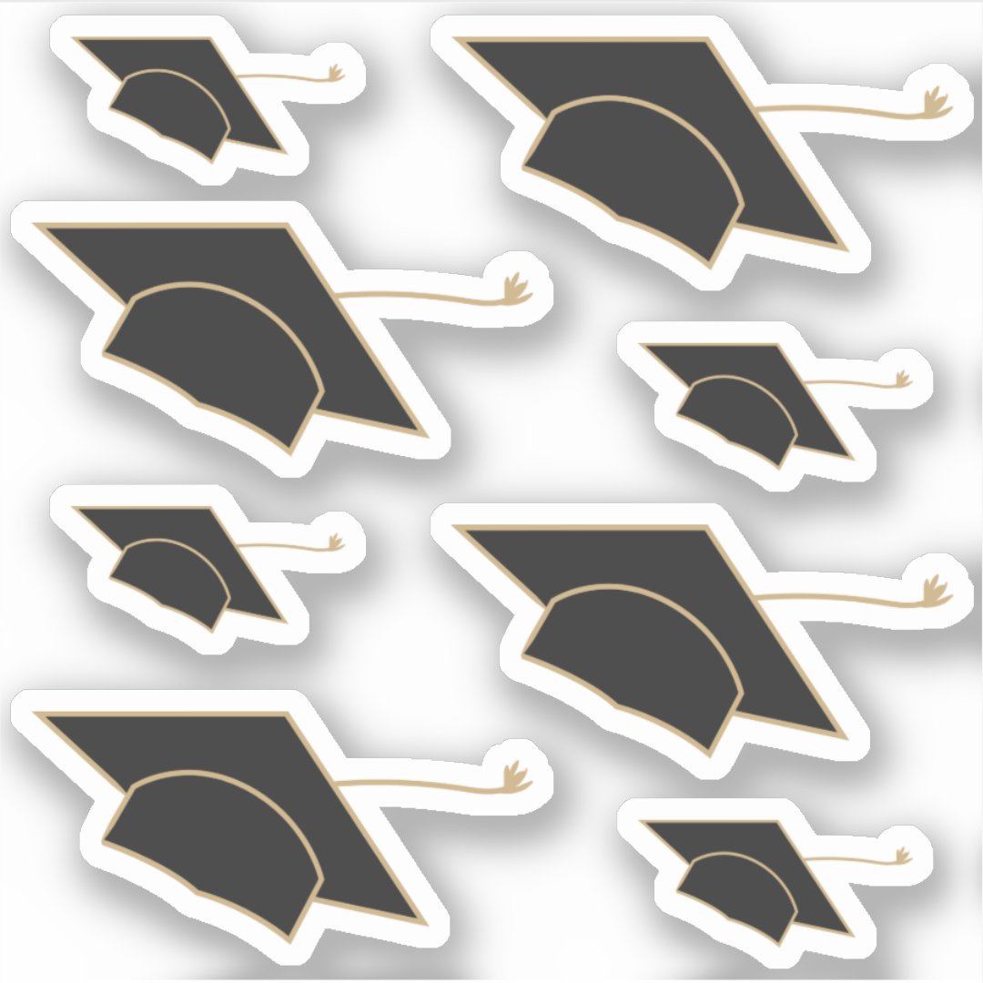 Set of 8 Black Graduation Caps Custom-Cut Sticker | Zazzle