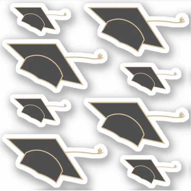 Set of 8 Black Graduation Caps Custom-Cut Sticker | Zazzle