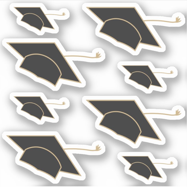Set of 8 Black Graduation Caps Custom-Cut Sticker | Zazzle