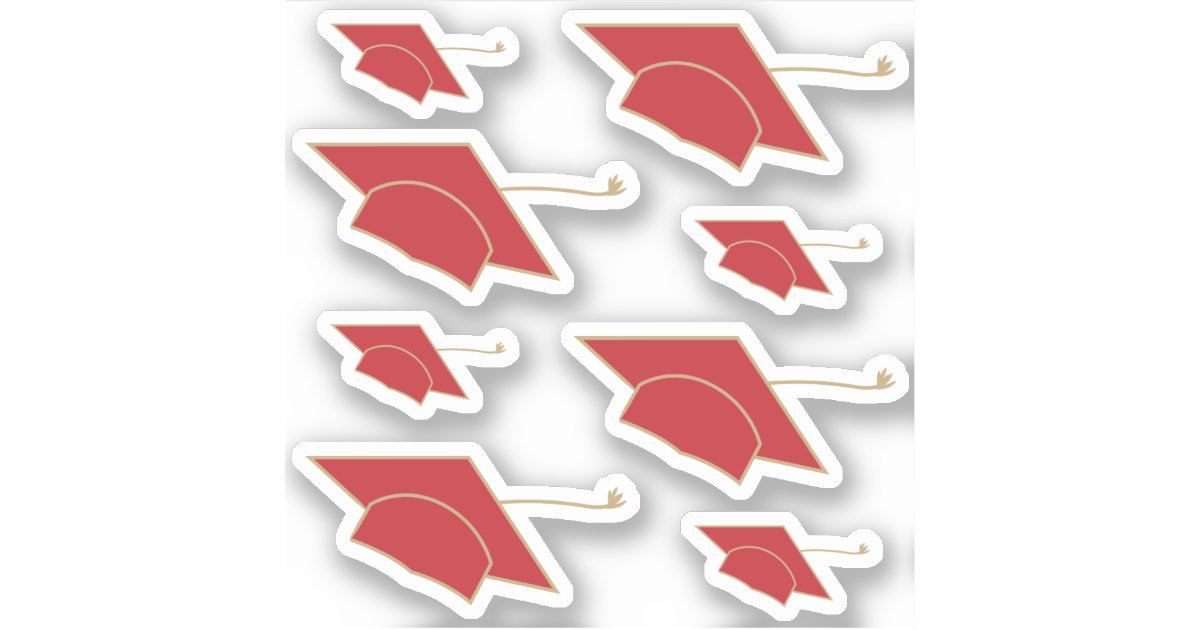 Set of 8 Red Graduation Caps Custom-Cut Stickers | Zazzle